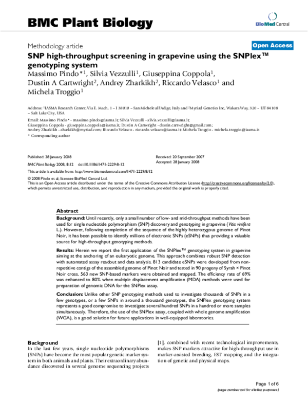 (PDF) SNP high-throughput screening in grapevine using the SNPlex ...