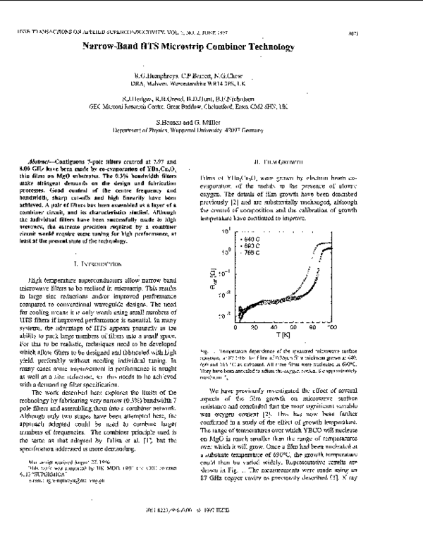 (PDF) Narrow-band HTS microstrip combiner technology
