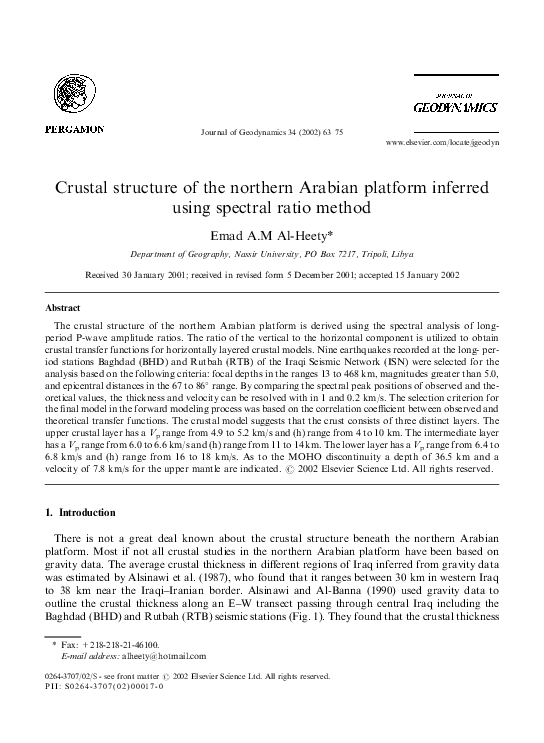 (PDF) Crustal structure of the northern Arabian platform inferred using ...