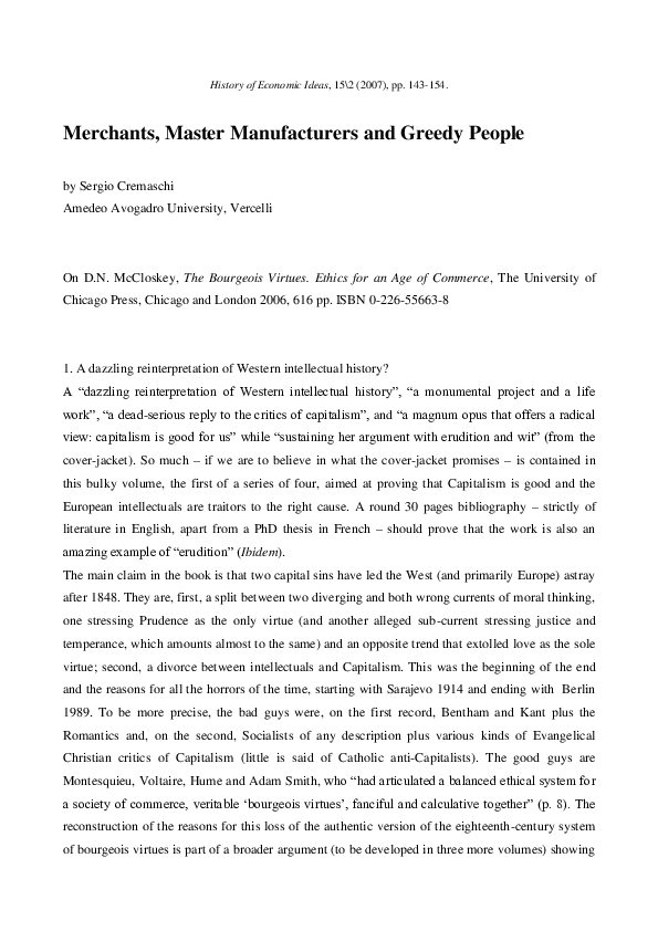 (PDF) Merchants, Master-Manufacturers and Greedy People