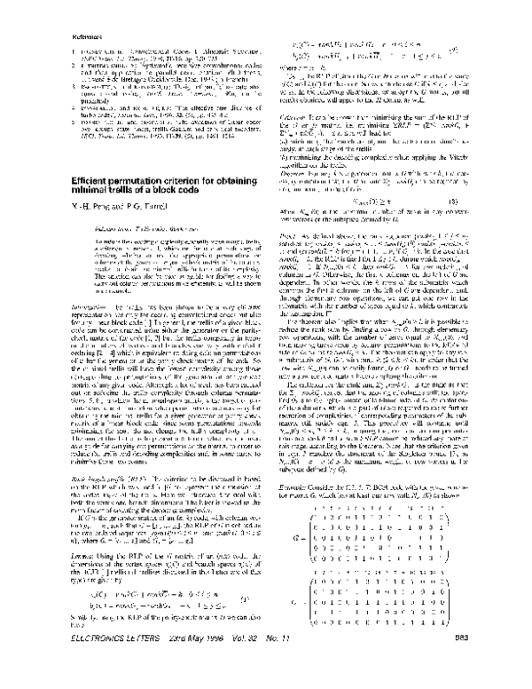 (PDF) Efficient permutation criterion for obtaining minimal trellis of a block code