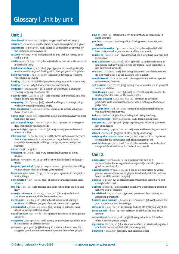 (PDF) Glossary | Unit by unit