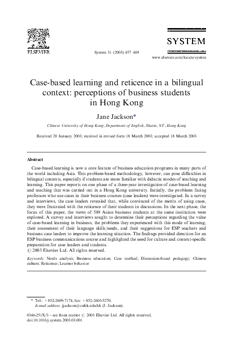 (PDF) Case-based learning and reticence in a bilingual context ...