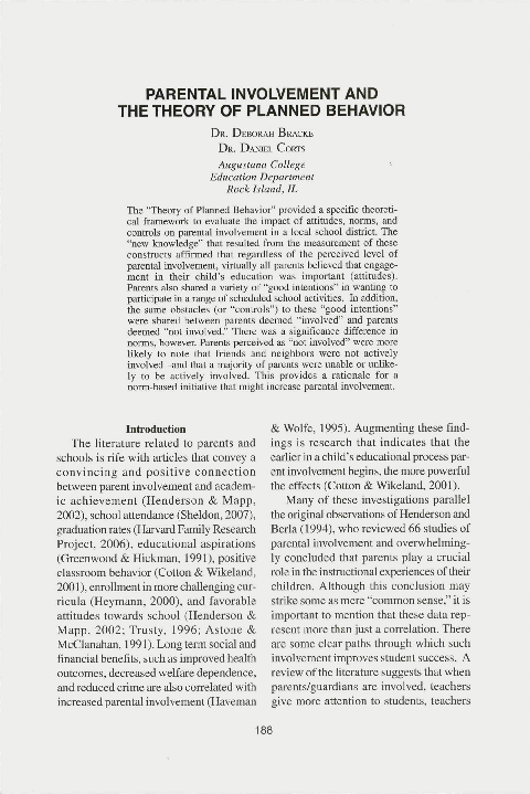 (PDF) Parental Involvement and the Theory of Planned Behavior