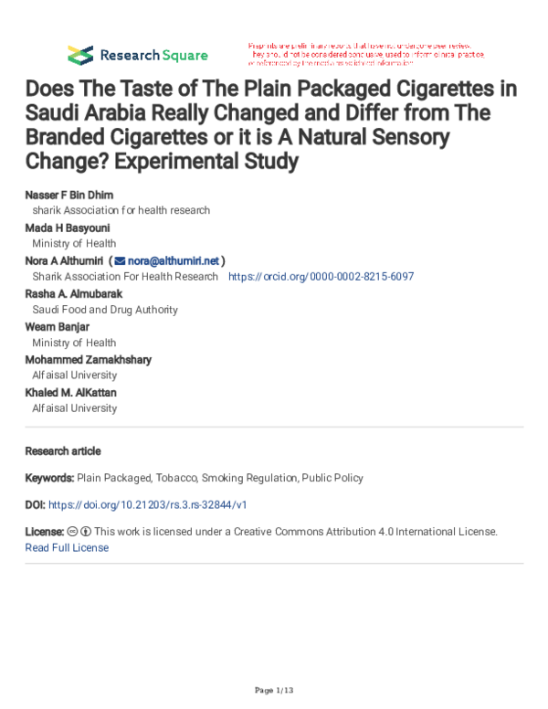 (PDF) Does The Taste of The Plain Packaged Cigarettes in Saudi Arabia ...