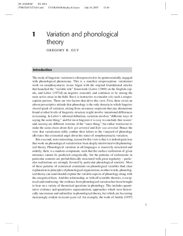 (PDF) 1 Variation and phonological theory