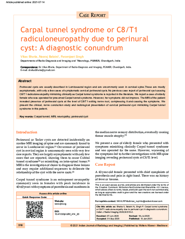 (PDF) Carpal tunnel syndrome or C8/T1 radiculoneuropathy due to ...