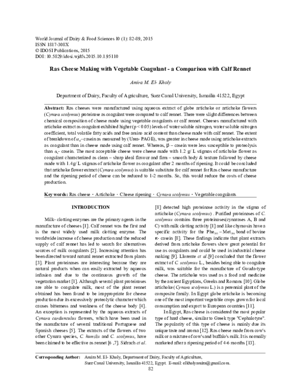 (PDF) Ras Cheese Making with Vegetable Coagulant - a Comparison with ...