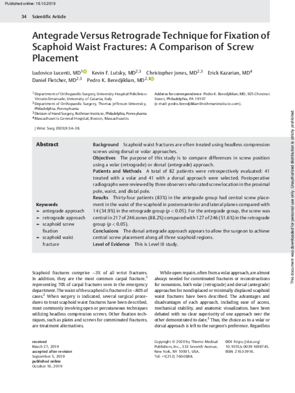 (PDF) Antegrade Versus Retrograde Technique for Fixation of Scaphoid ...