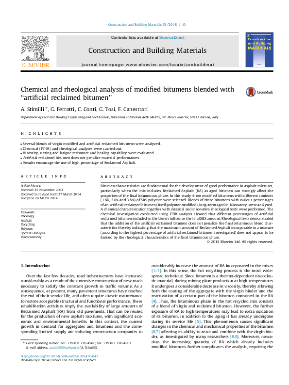(PDF) Chemical and rheological analysis of modified bitumens blended ...