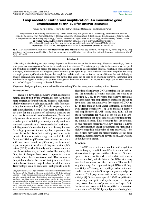 (PDF) Loop mediated isothermal amplification: An innovative gene ...