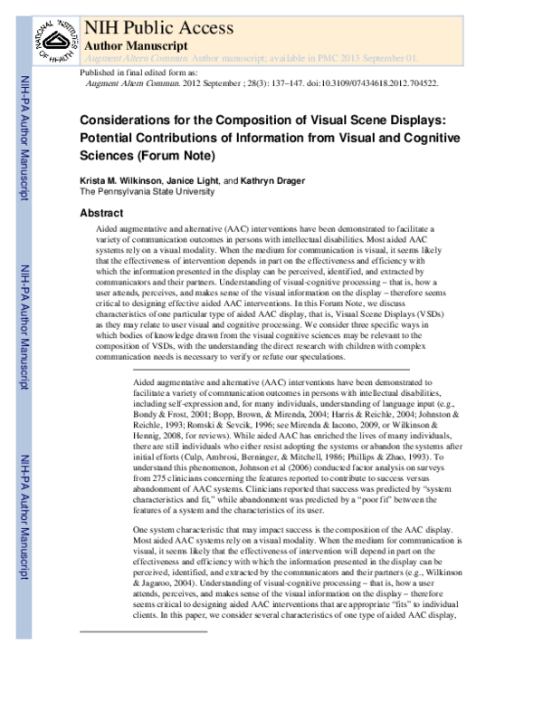 (PDF) Considerations for the Composition of Visual Scene Displays: Potential Contributions of ...
