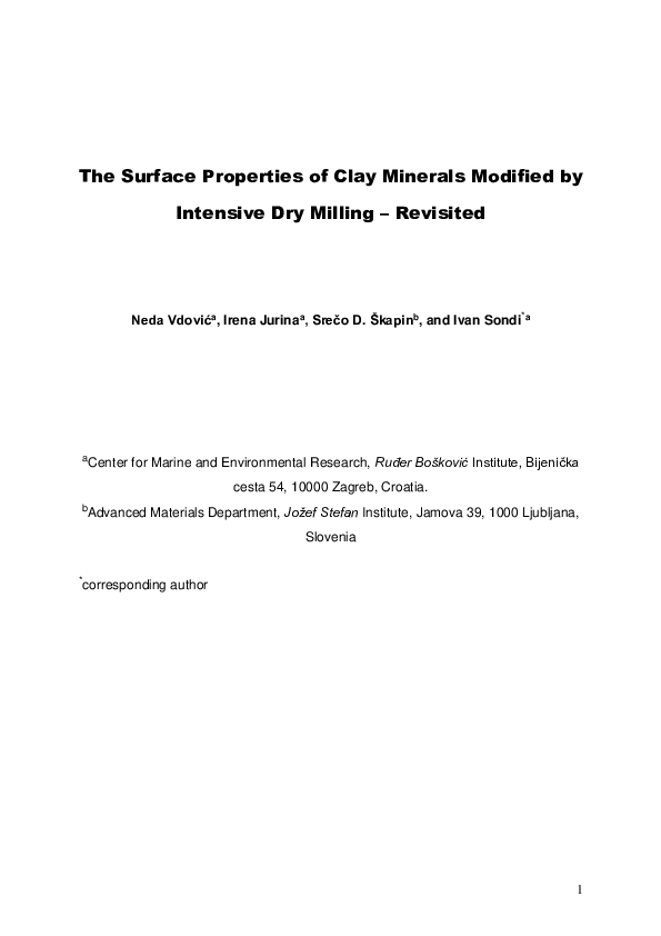 (PDF) The surface properties of clay minerals modified by intensive dry ...