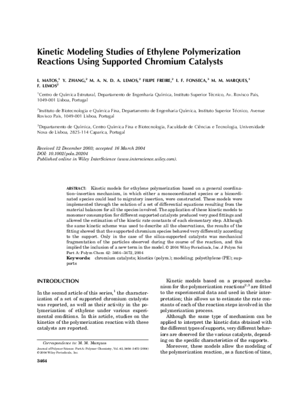 (PDF) Kinetic modeling studies of ethylene polymerization reactions ...