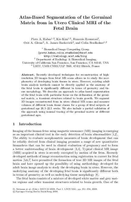 Pdf Atlas Based Segmentation Of The Germinal Matrix From In Utero Clinical Mri Of The Fetal