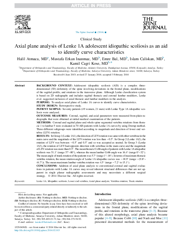 (PDF) Axial plane analysis of Lenke 1A adolescent idiopathic scoliosis ...