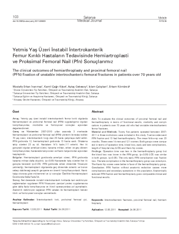 (PDF) The clinical outcomes of hemiarthroplasty and proximal femoral ...