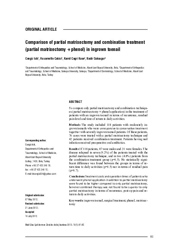 (PDF) Comparison of partial matrixectomy and combination treatment ...