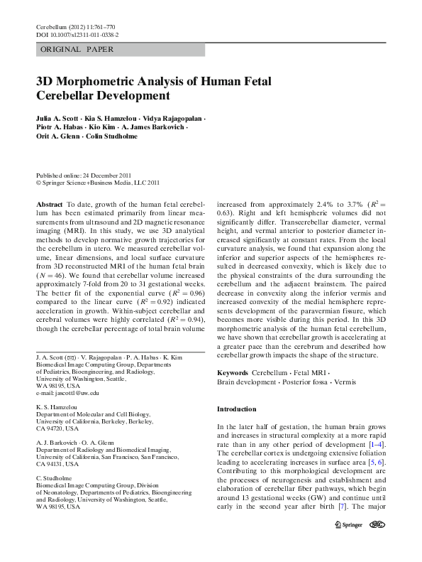 (PDF) 3D Morphometric Analysis of Human Fetal Cerebellar Development