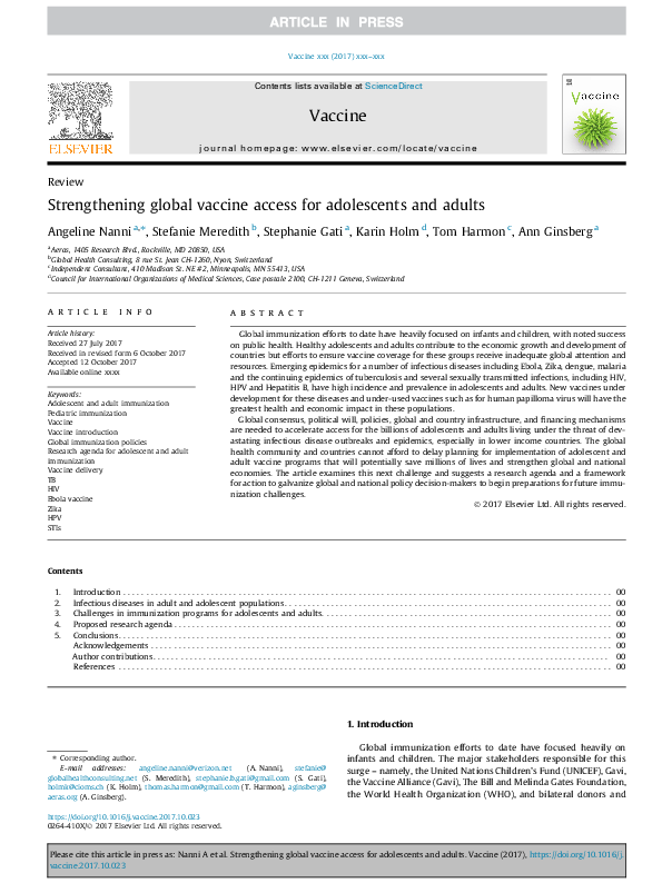 (PDF) Strengthening global vaccine access for adolescents and adults