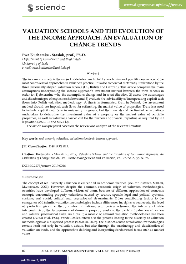 (PDF) Valuation Schools and the Evolution of the Income Approach. An ...