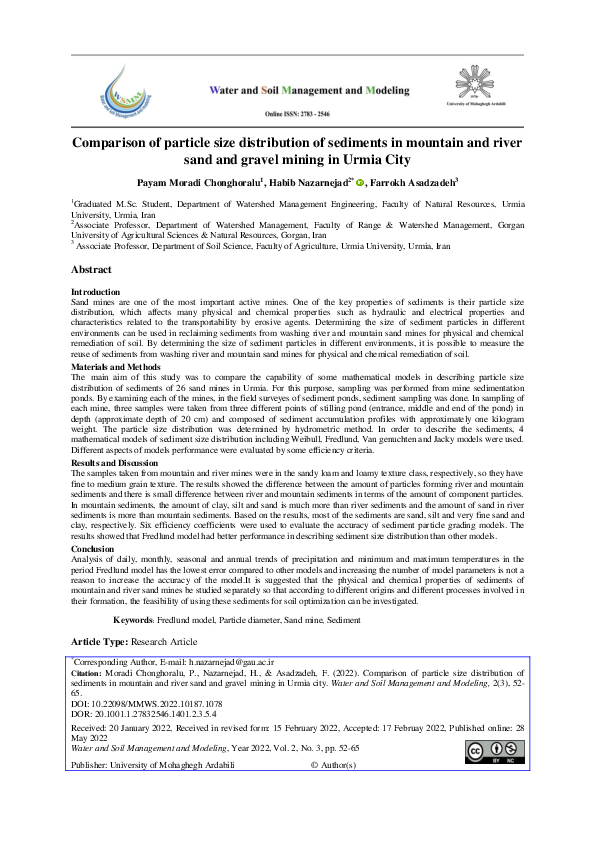 (PDF) Comparison of particle size distribution of sediments in mountain and river sand and ...