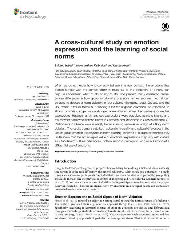 (PDF) A cross-cultural study on emotion expression and the learning of ...