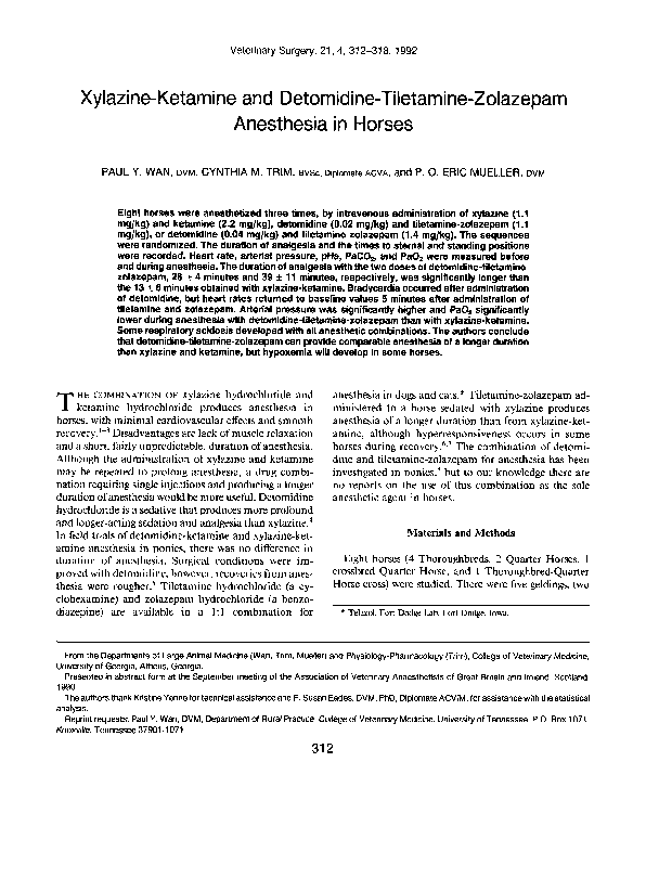 (PDF) Xylazine-Ketamine and Detomidine-Tiletamine-Zolazepam Anesthesia ...