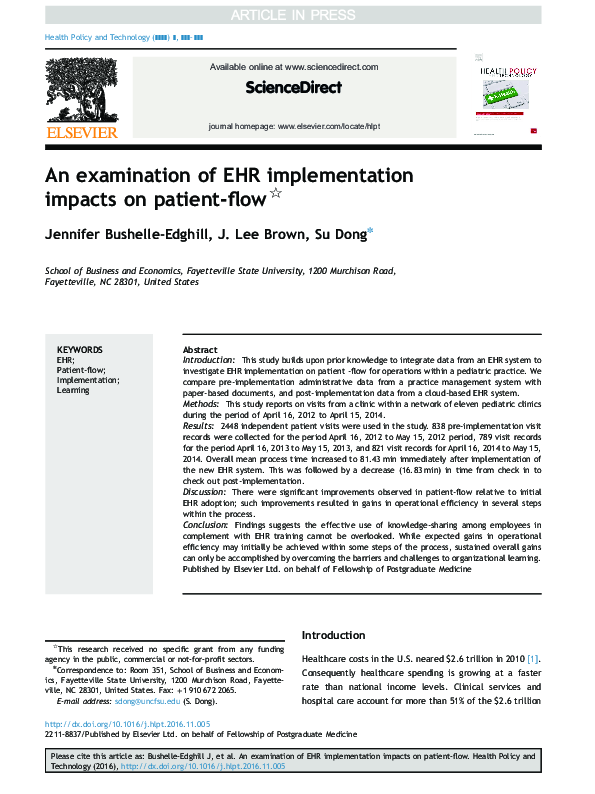 (PDF) An examination of EHR implementation impacts on patient-flow