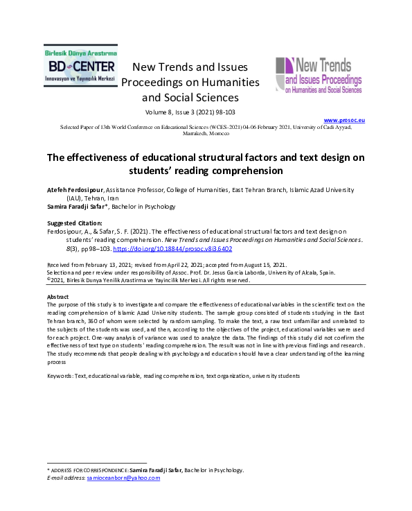 (PDF) The effectiveness of educational structural factors and text design on students’ reading ...