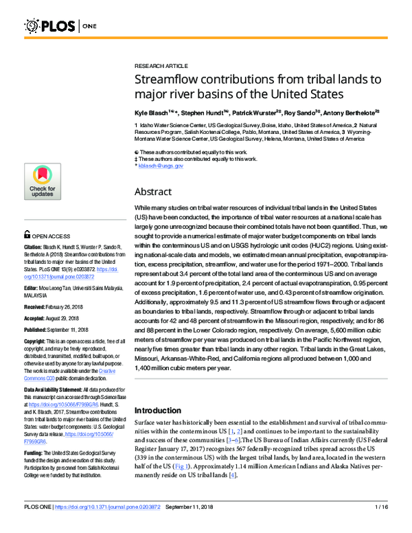 (PDF) Streamflow contributions from tribal lands to major river basins ... (PDF) Streamflow contributions from tribal lands to major river basins ...