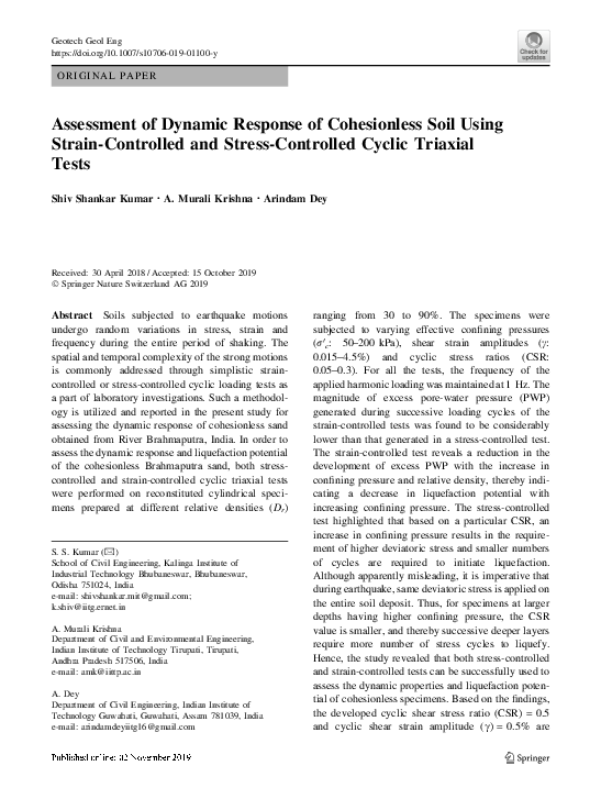 (PDF) Assessment of Dynamic Response of Cohesionless Soil Using Strain ...