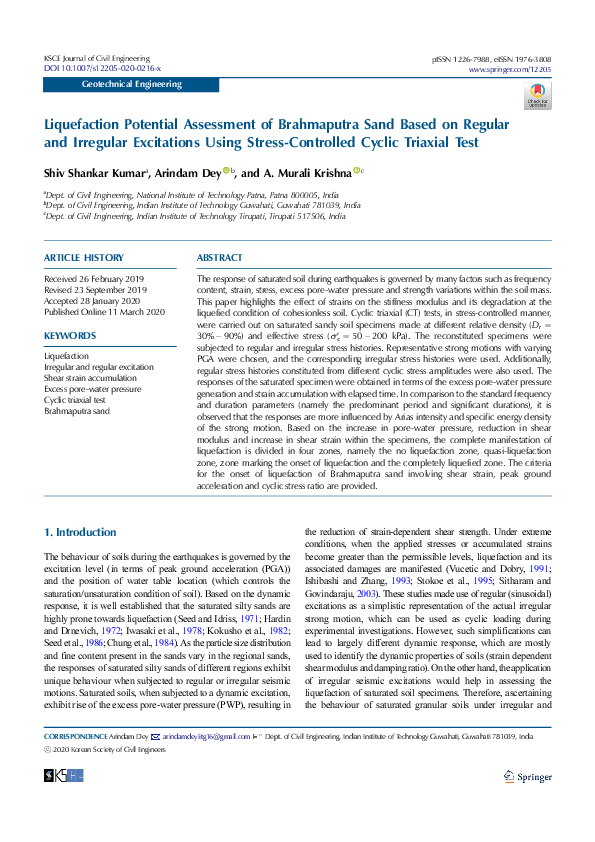(PDF) Liquefaction Potential Assessment of Brahmaputra Sand Based on ...