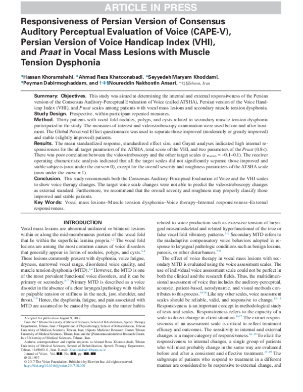 (PDF) Responsiveness of Persian Version of Consensus Auditory ...