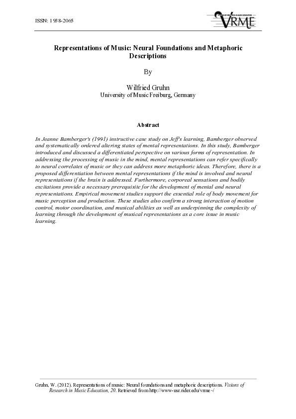 (PDF) Representations of Music: Neural Foundations and Metaphoric Descriptions