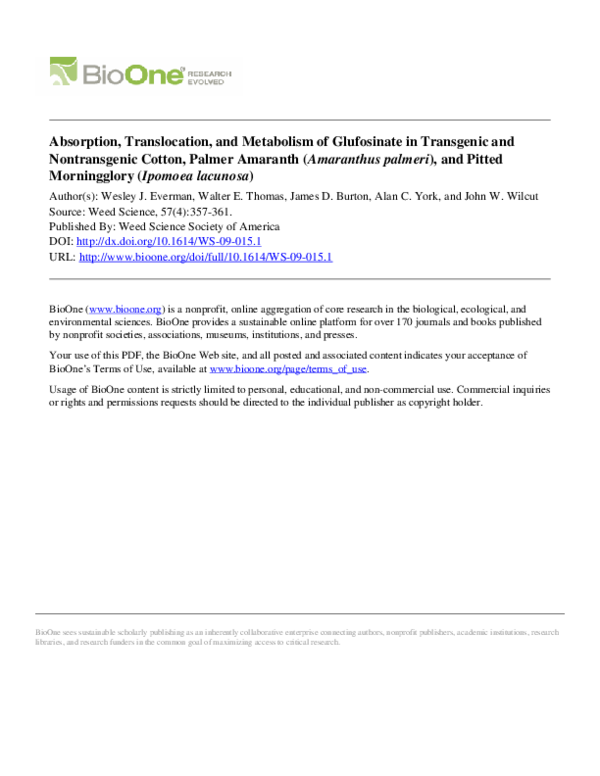 (PDF) Absorption, Translocation, and Metabolism of Glufosinate in ...