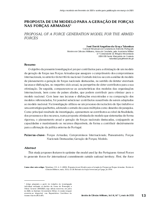 (PDF) Proposal of a force generation model for the Armed Forces