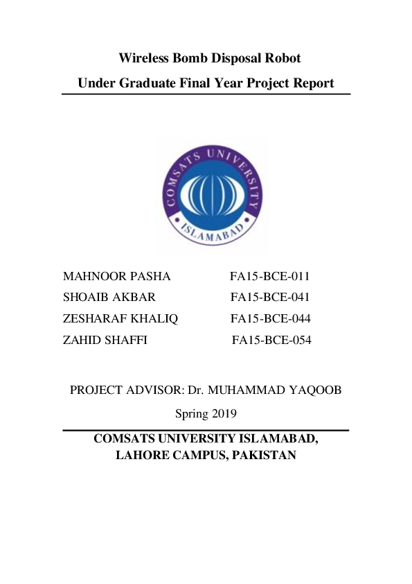 (PDF) Wireless Bomb Disposal Robot Under Graduate Final Year Project Report