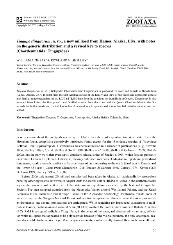 (PDF) Tingupa tlingitorum, n. sp., a new milliped from Haines, Alaska ...
