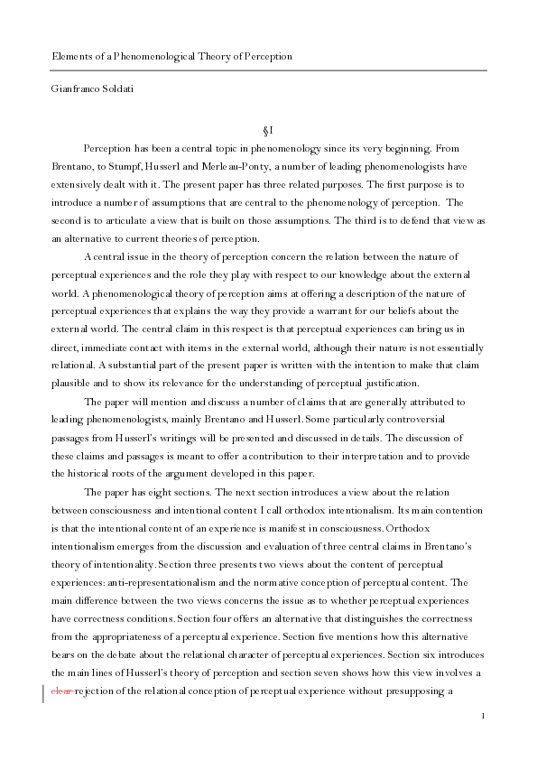 (PDF) Elements of a Phenomenological Theory of Perception