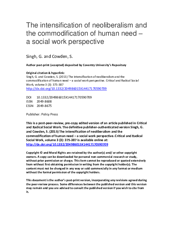 (PDF) The intensification of neoliberalism and the commodification of ...