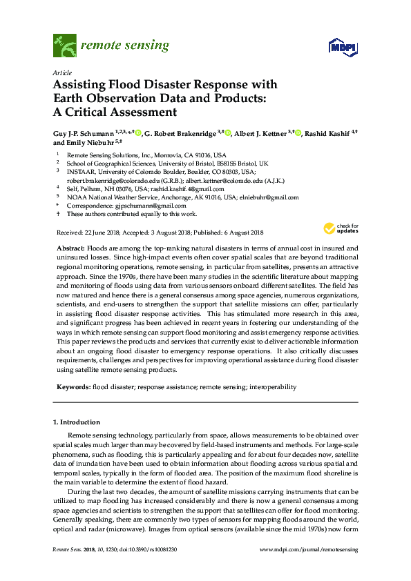 (PDF) Assisting Flood Disaster Response with Earth Observation Data and ...