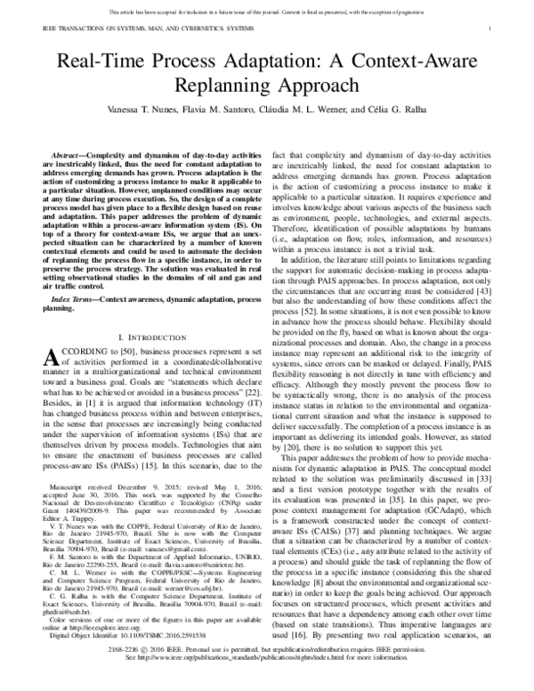 Pdf Real Time Process Adaptation A Context Aware Replanning Approach