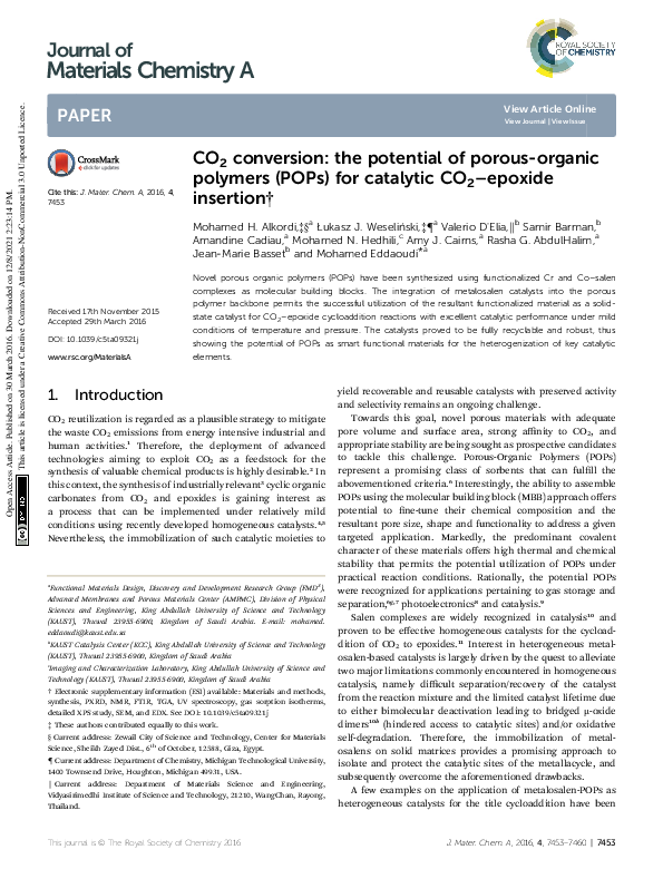(PDF) CO2conversion: the potential of porous-organic polymers (POPs ...