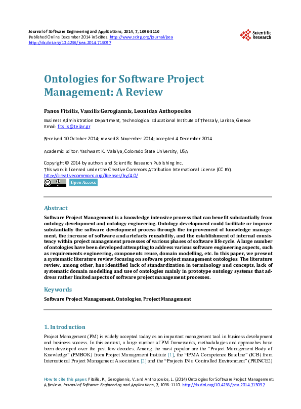 (PDF) Ontologies for Software Project Management: A Review