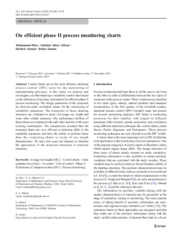 (PDF) On efficient phase II process monitoring charts