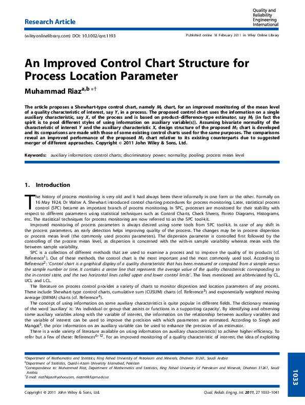 (PDF) An improved control chart structure for process location parameter