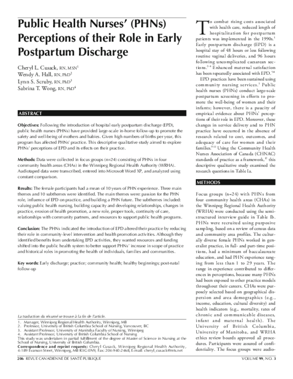 (PDF) Public Health Nurses’ (PHNs) Perceptions of their Role in Early ...