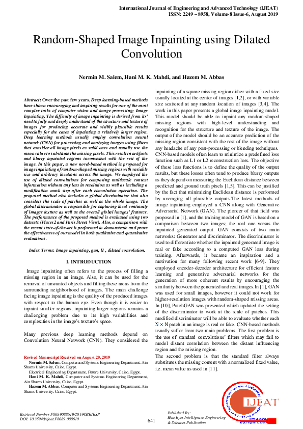 (PDF) Random Shaped Image Inpainting using Dilated Convolution