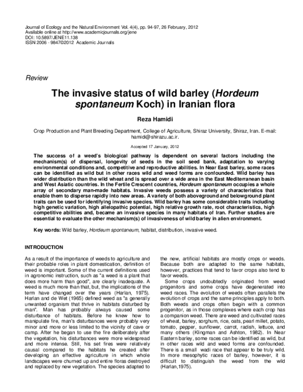 (PDF) spontaneum Koch) in Iranian flora | Reza Hamidi - Academia.edu